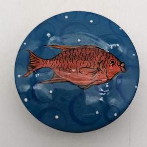 Wassi Art Pottery Jamaica Orange Fish Trinket Dish With Lid Signed JAWI ...
