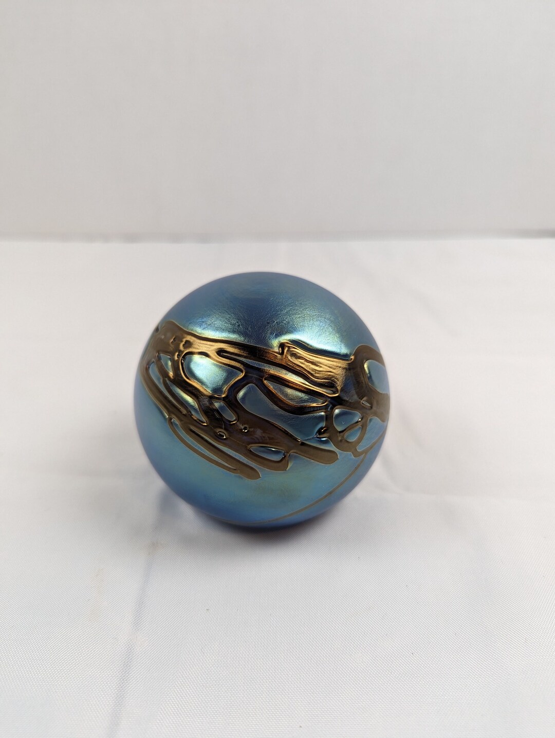 Rollin Karg Art Glass Paperweight Iridescent Blue With Black Trailed ...