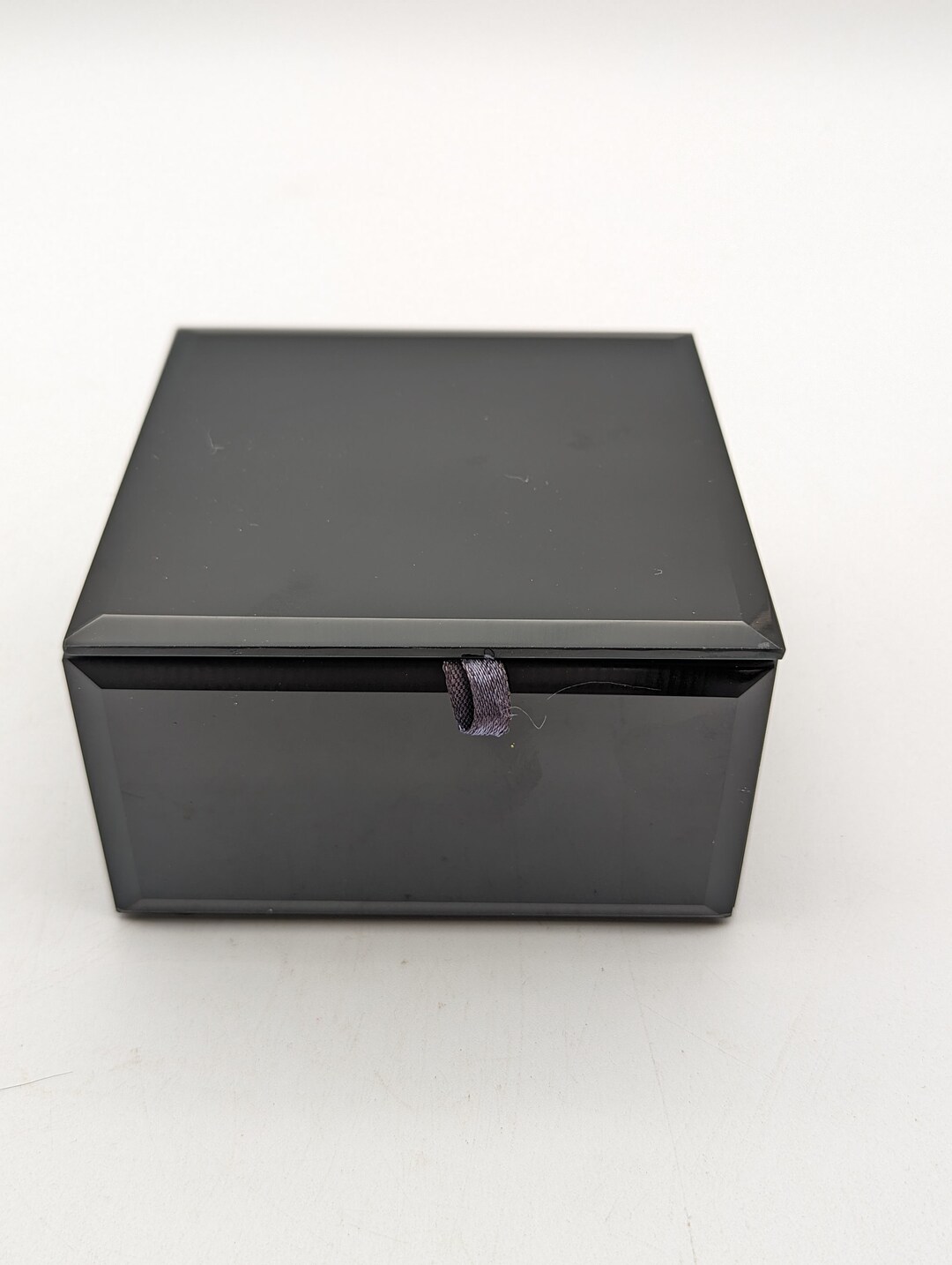 Vintage Black Glass Box Beveled Edges With Black Felt Lining - Etsy