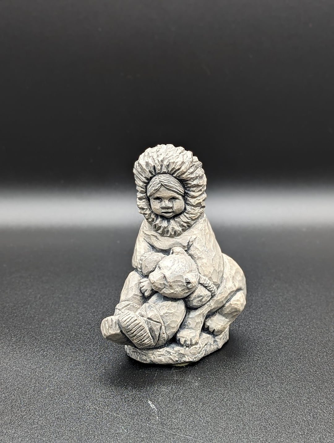 Vintage Glacial Ice Age Sculptures Hand Crafted Eskimo Child & Bear Cub ...