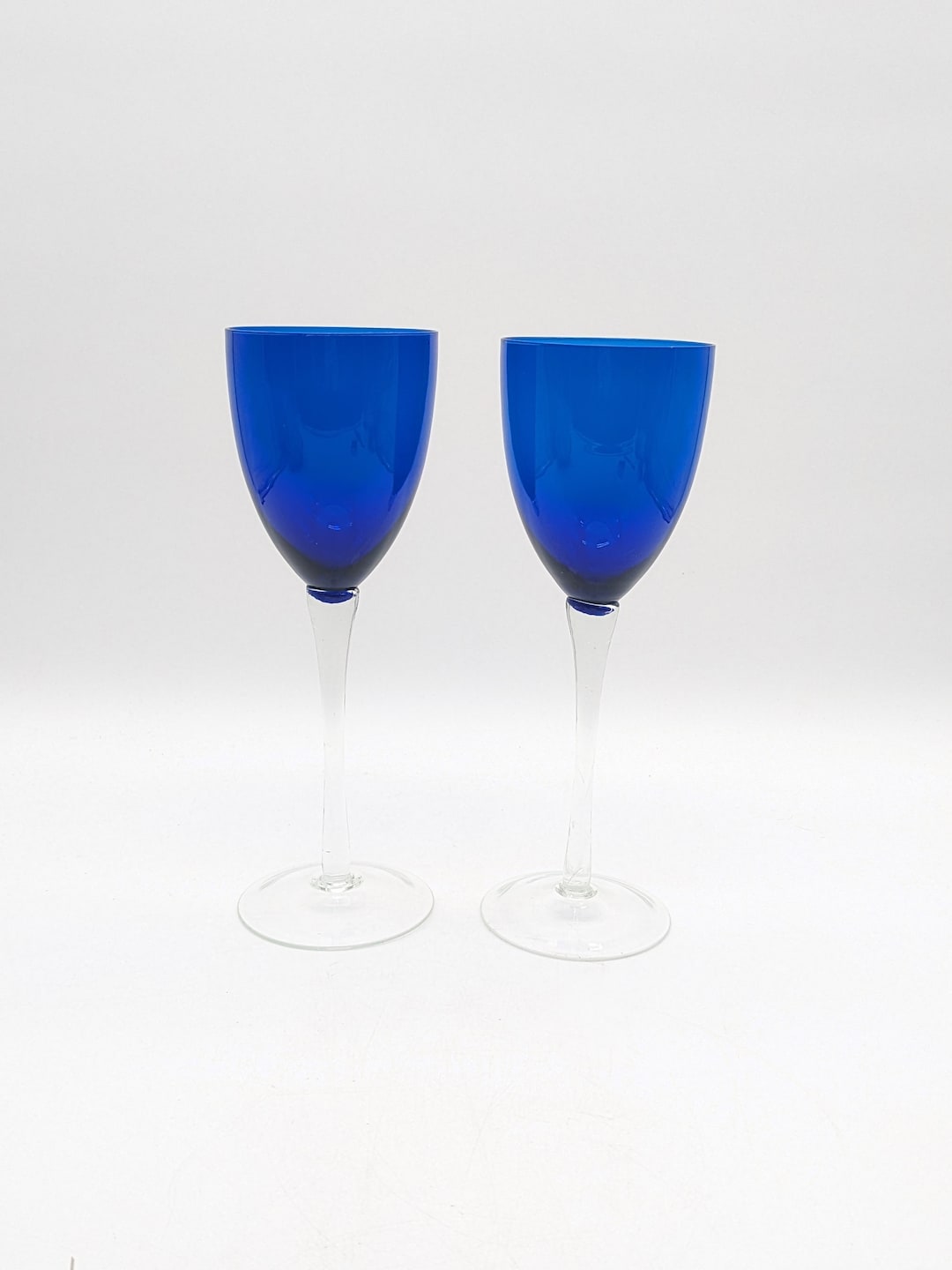 Pair of Stunning Vintage Cobalt Blue Wine Glasses Crystal Stem Hand ...