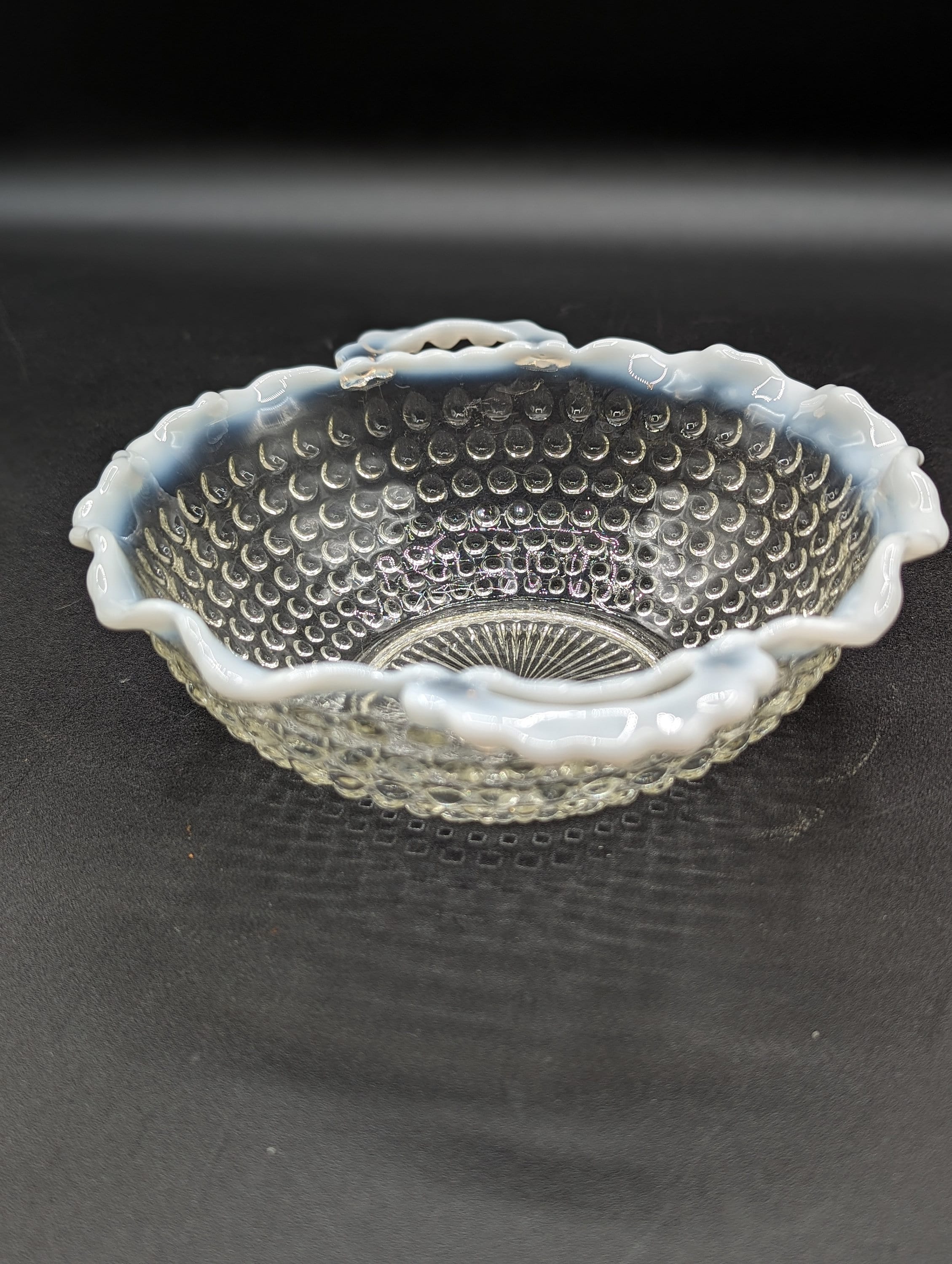 Vintage Hobnail Moonstone Opalescent Bowl Handle Glass Ruffle Edge - Etsy