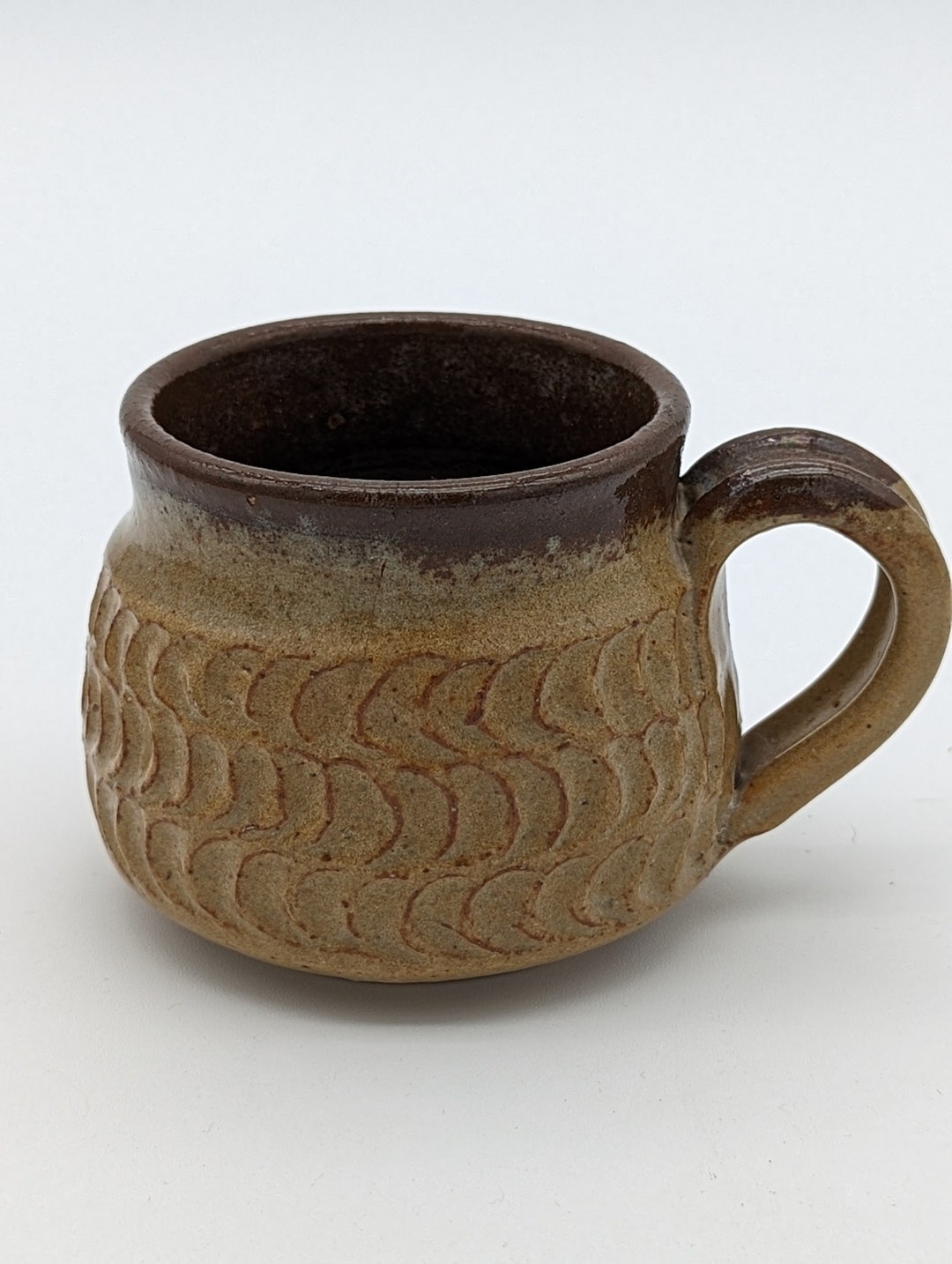 Studio Pottery Mug With Textured Side in Browns - Etsy