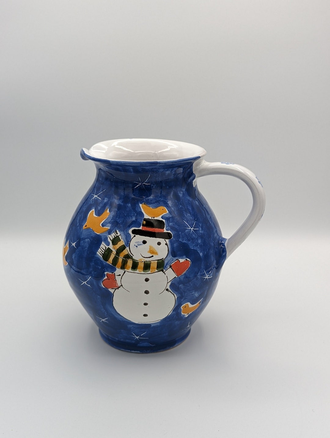 Mesa International Snowman Pitcher Ceramic Stoneware Signed Hungary - Etsy
