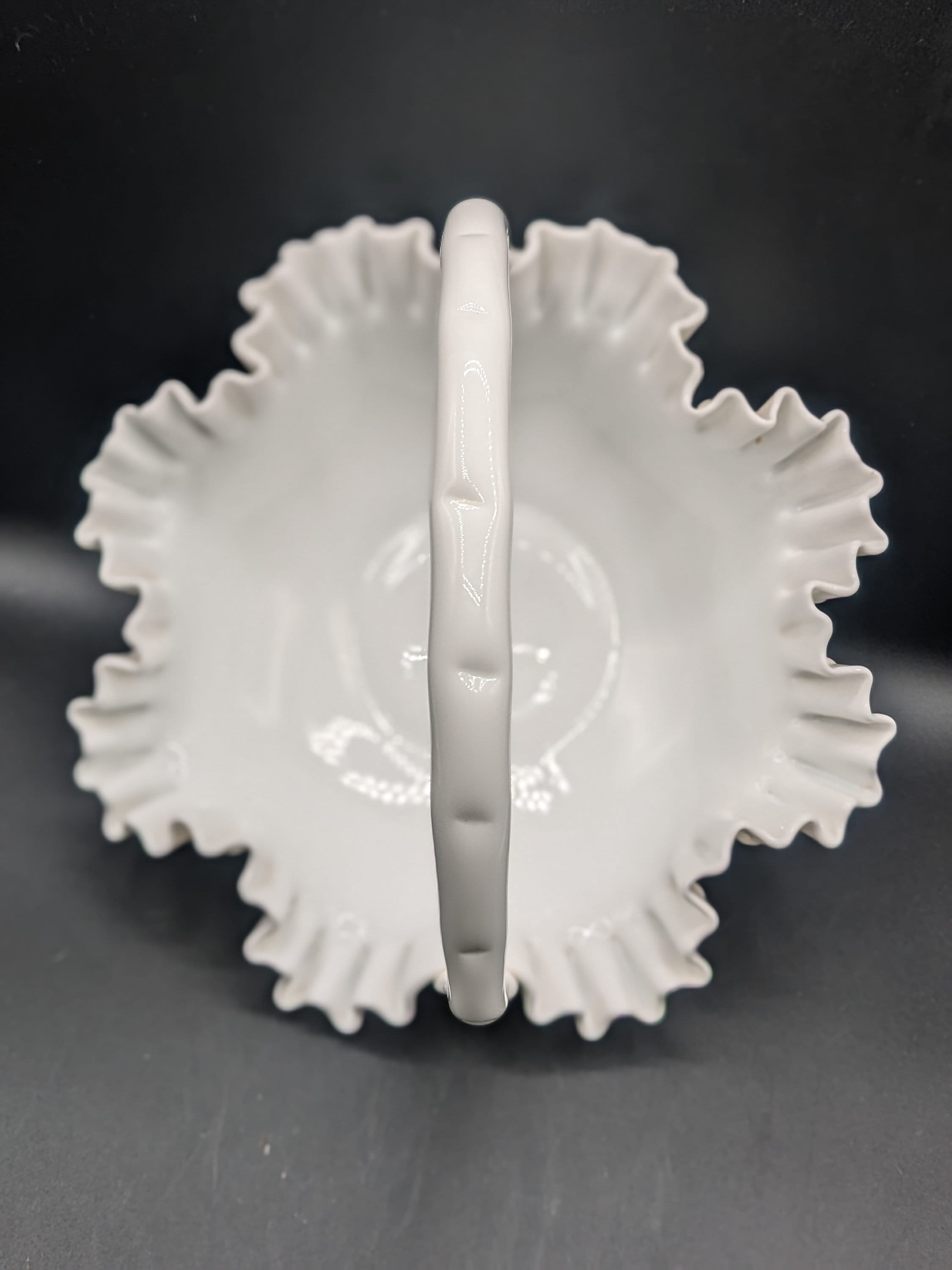 Vintage Large Fenton White Milk Glass Hobnail Ruffled Rim Centerpiece ...