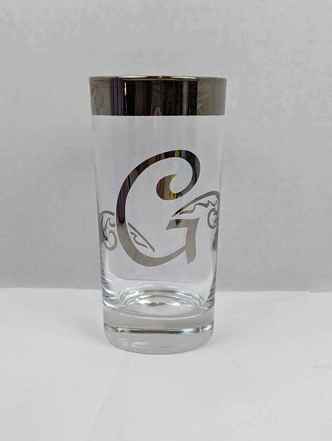 Queens Lusterware G Monogram Silver Rim Drinking Glass - Etsy