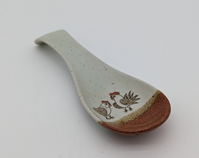 Stoneware Spoon Rest Chicken Rooster Country Farmhouse Rustic Ceramic ...