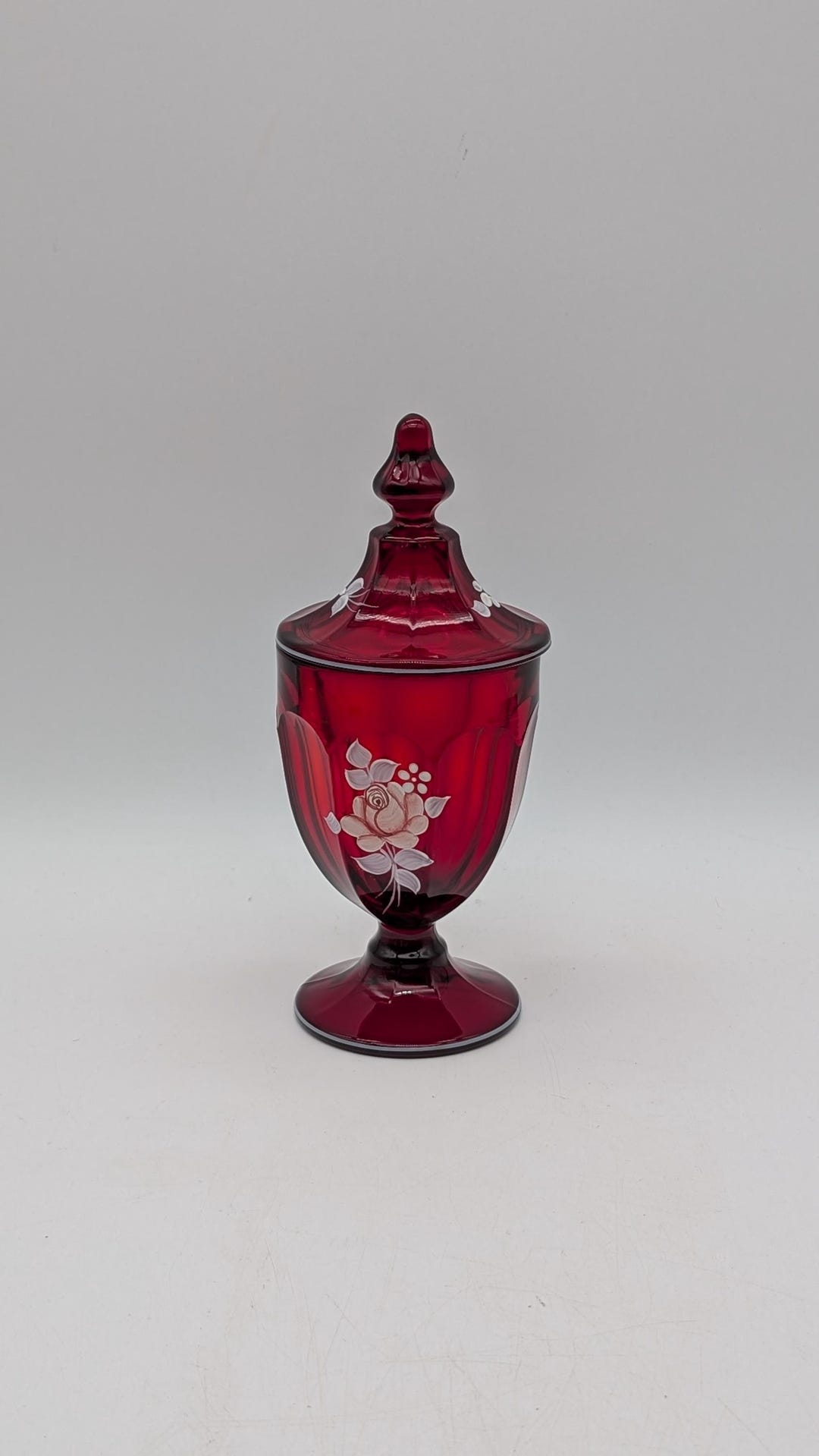 Westmoreland Ruby Red Signed Hand Painted Flowers Candy Dish 1979 ...