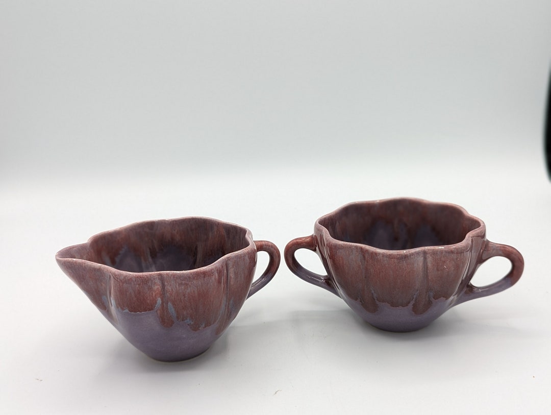 Pretty Purple Drip Glaze Petal Shaped Cream and Sugar Set - Etsy