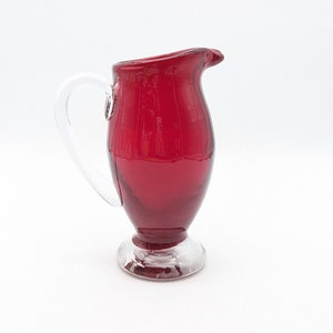 Hand Blown Ruby Red Glass Pitcher Clear Base and Applied Handle - Etsy