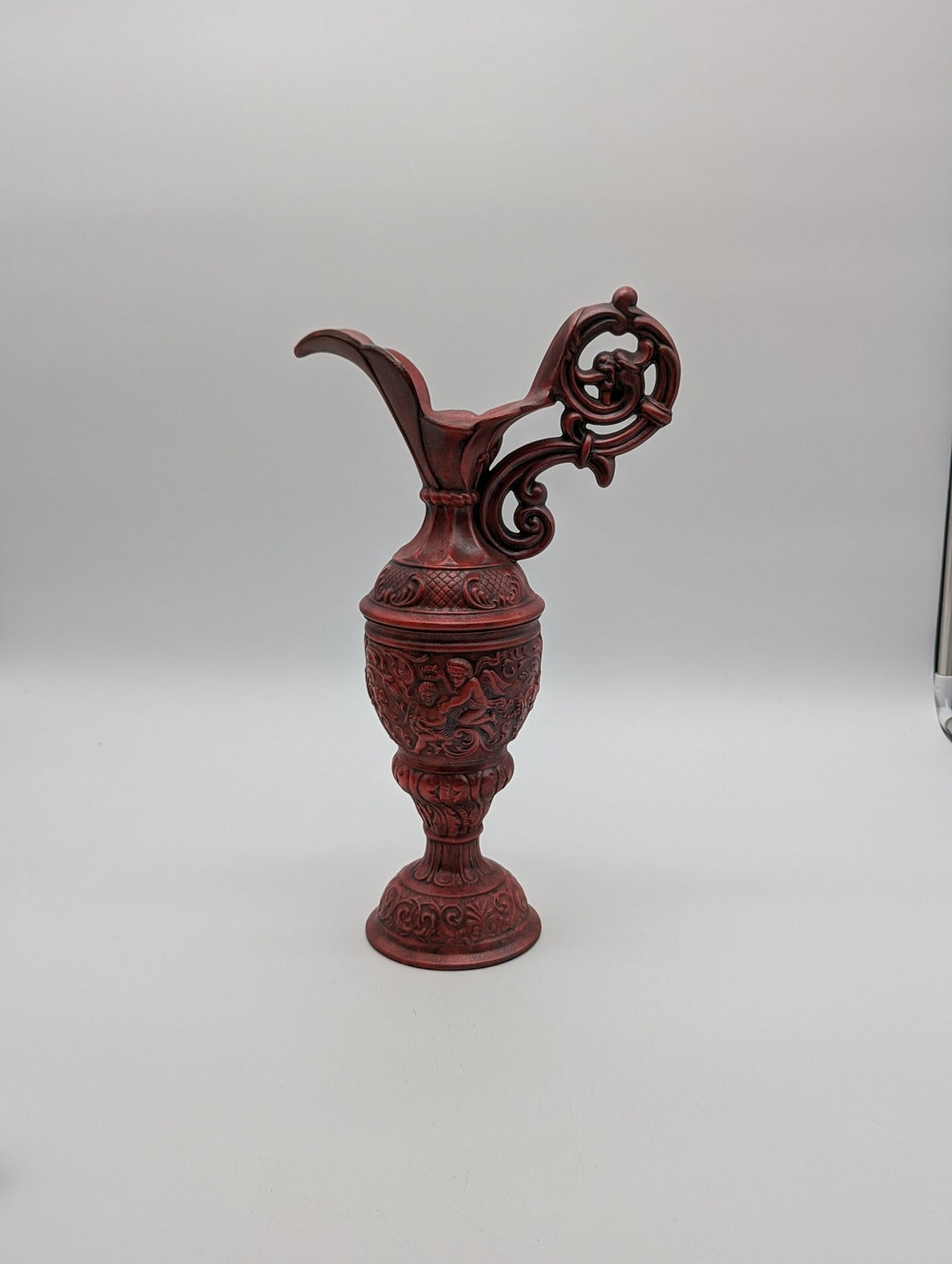 Vintage Atlantic Mold Pitcher Vase With Cherubs Painted in Red - Etsy