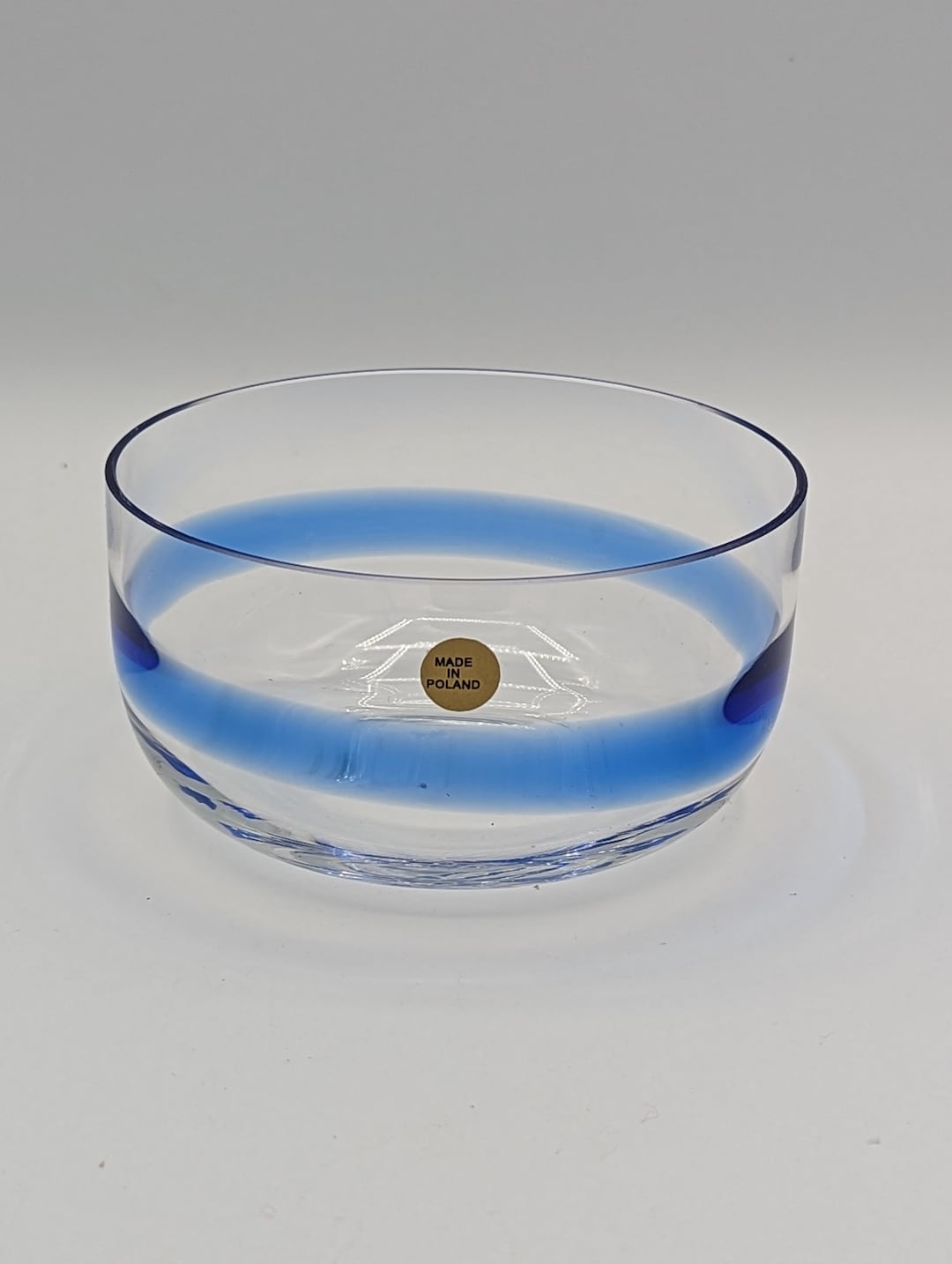 Beautiful Clear Glass Bowl With Blue Stripe Made in Poland - Etsy