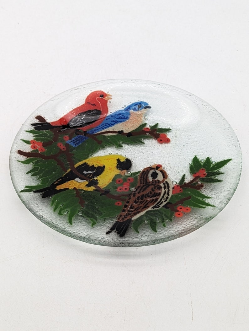 Peggy Karr Christmas Birds Plate Fused Glass 7.75"d - Etsy