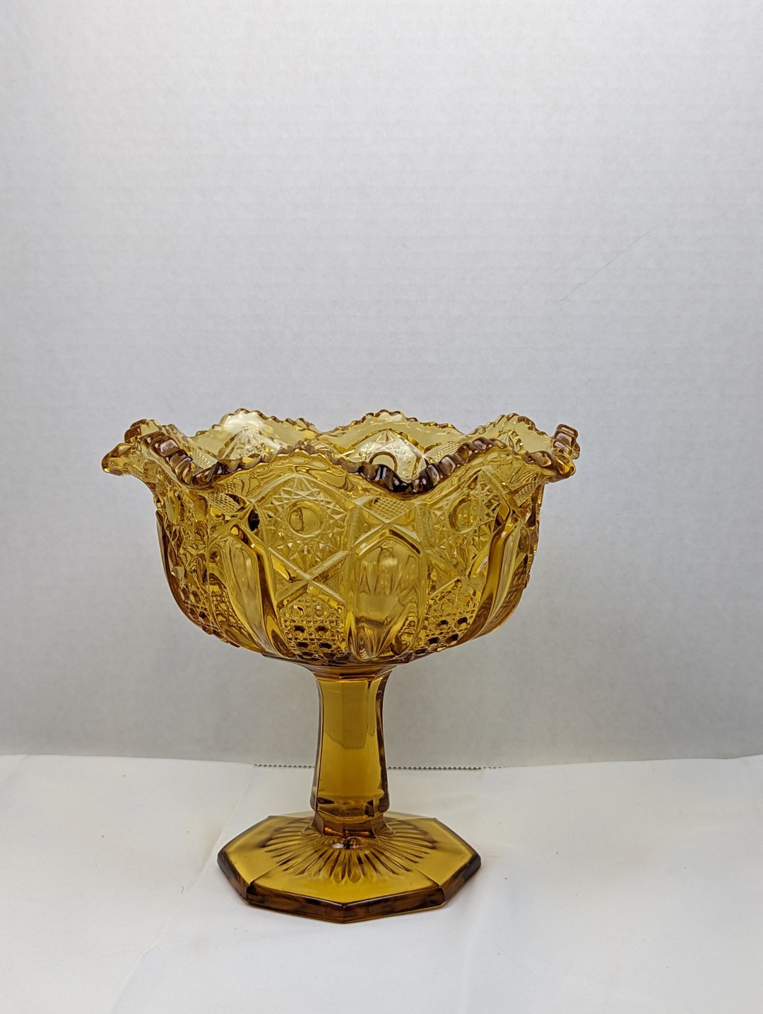Vintage L.E. Smith Glass Heritage Quintec Amber Compote Candy Dish ...