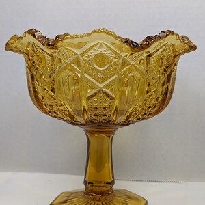 Vintage L.E. Smith Glass Heritage Quintec Amber Compote Candy Dish ...