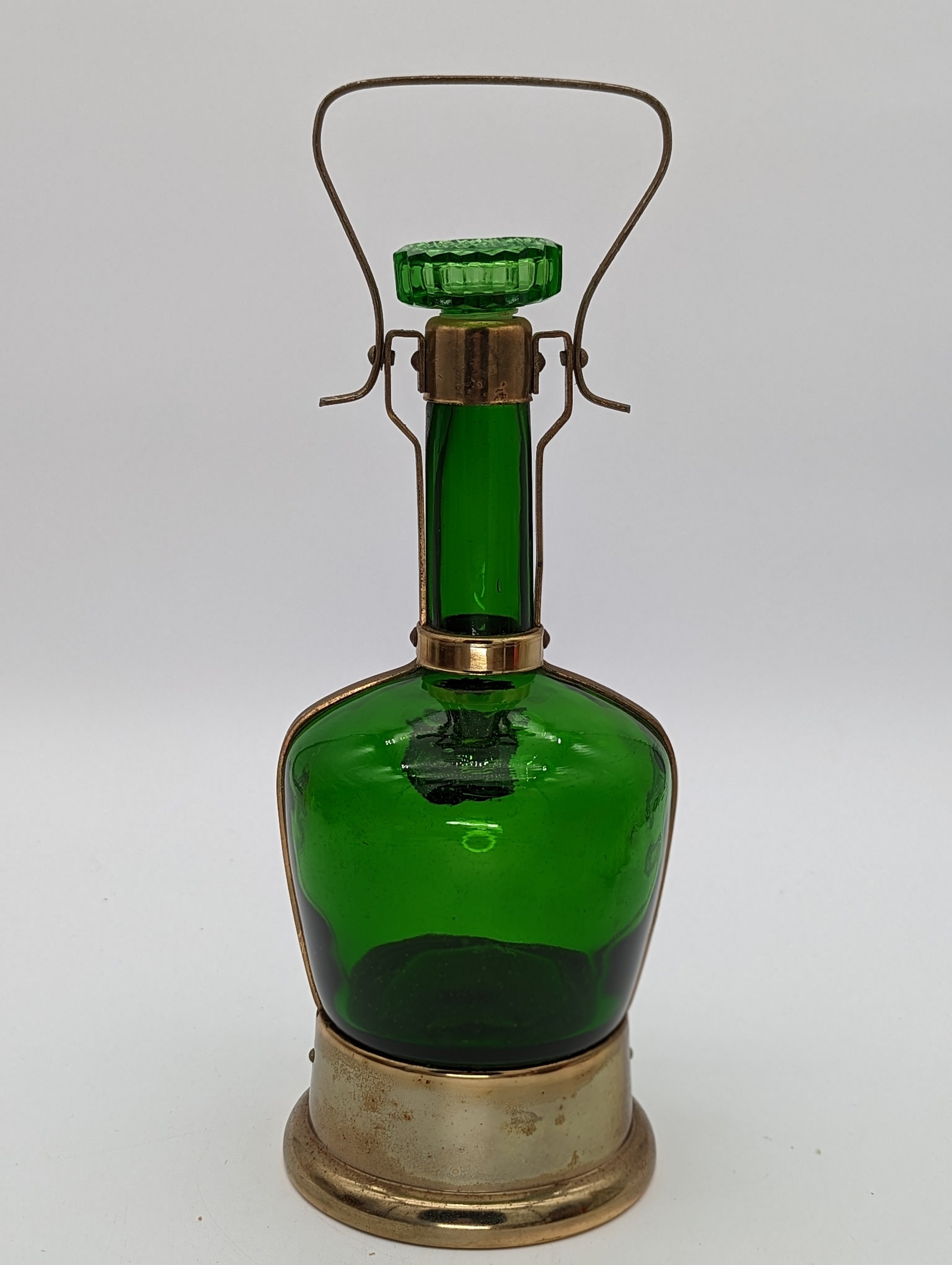 Vintage Decanter Liquor Bottle Wind up Music How Dry I Am Green Glass ...