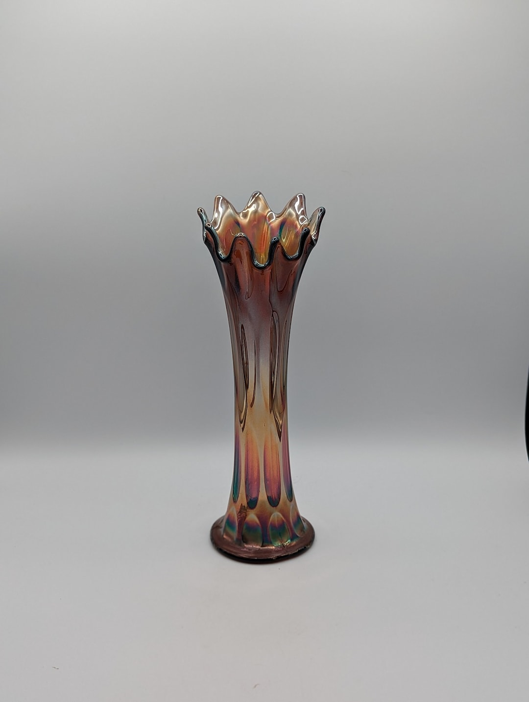 Vintage Fenton Amethyst Carnival Glass Vase, Long Thumbprint Swung ...