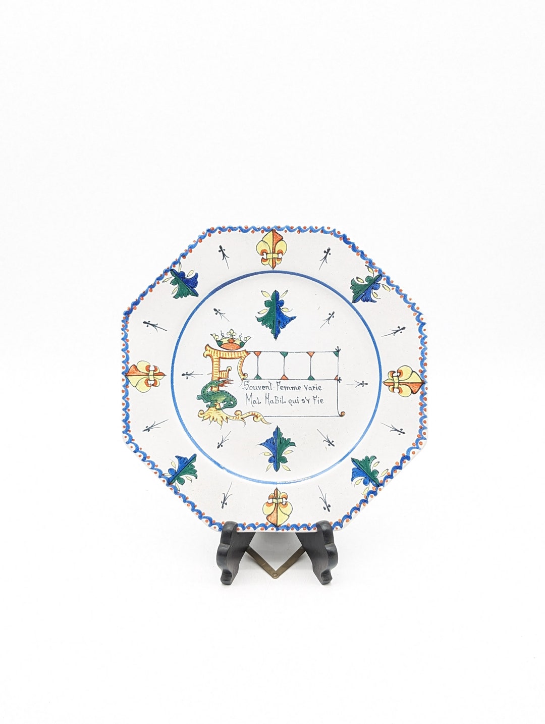 Antique French Hand Painted Octagon Ceramic Plate Fleur De Lis and ...