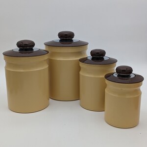 Vintage 70's KROMEX Nesting Canisters Mushroom Design Retro Tan Set of ...