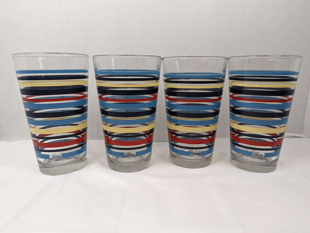 Set of 4 Homer Laughlin Fiesta Glass Tumbler Drinking Glass Striped 16 ...