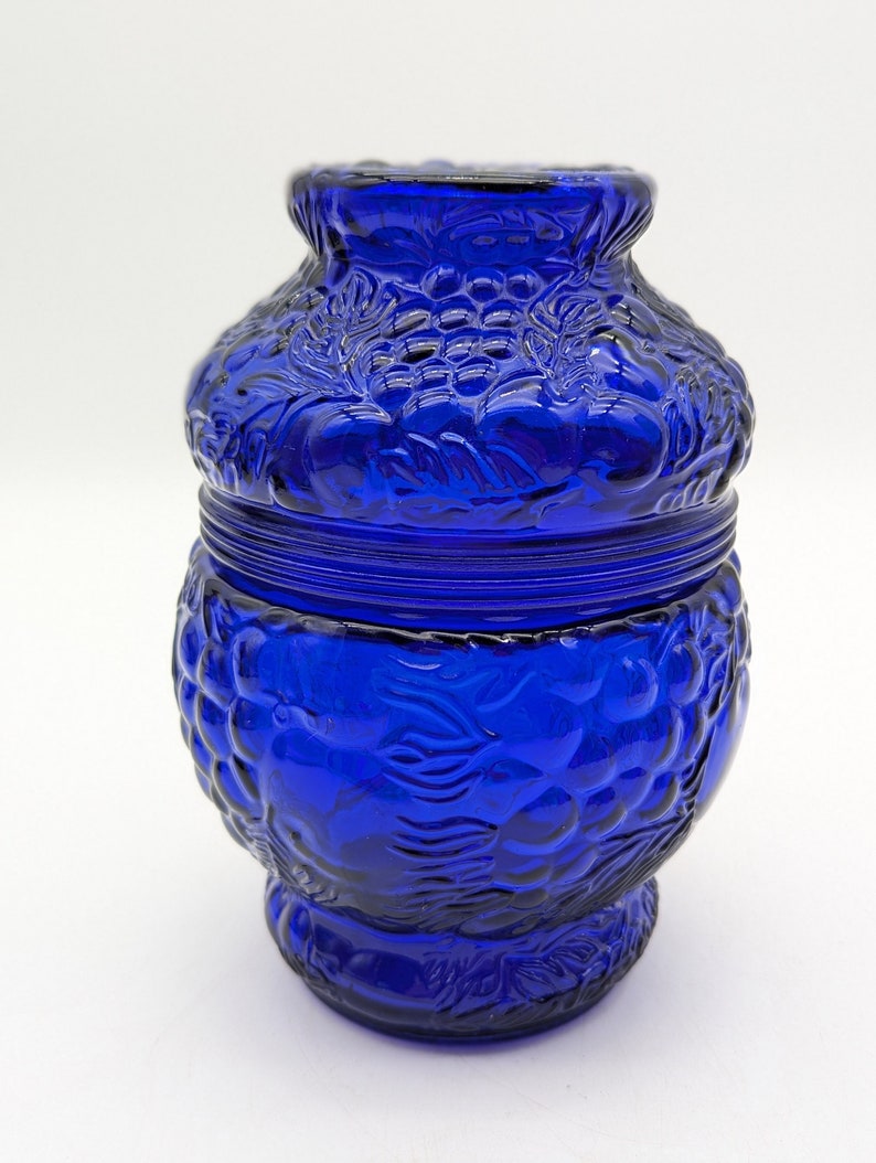 Vintage Cobalt Blue Candy Canister Jar Fruit Motif - Etsy