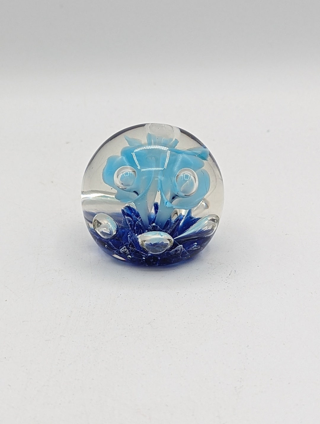 St. Clair Glass Paperweight With Blue Flowers - Etsy