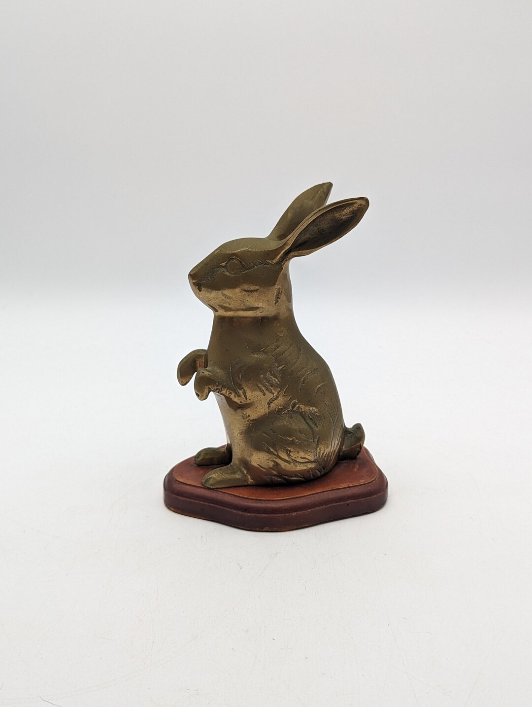 Vintage Brass Bunny Rabbit Figurine on Wood Base - Etsy