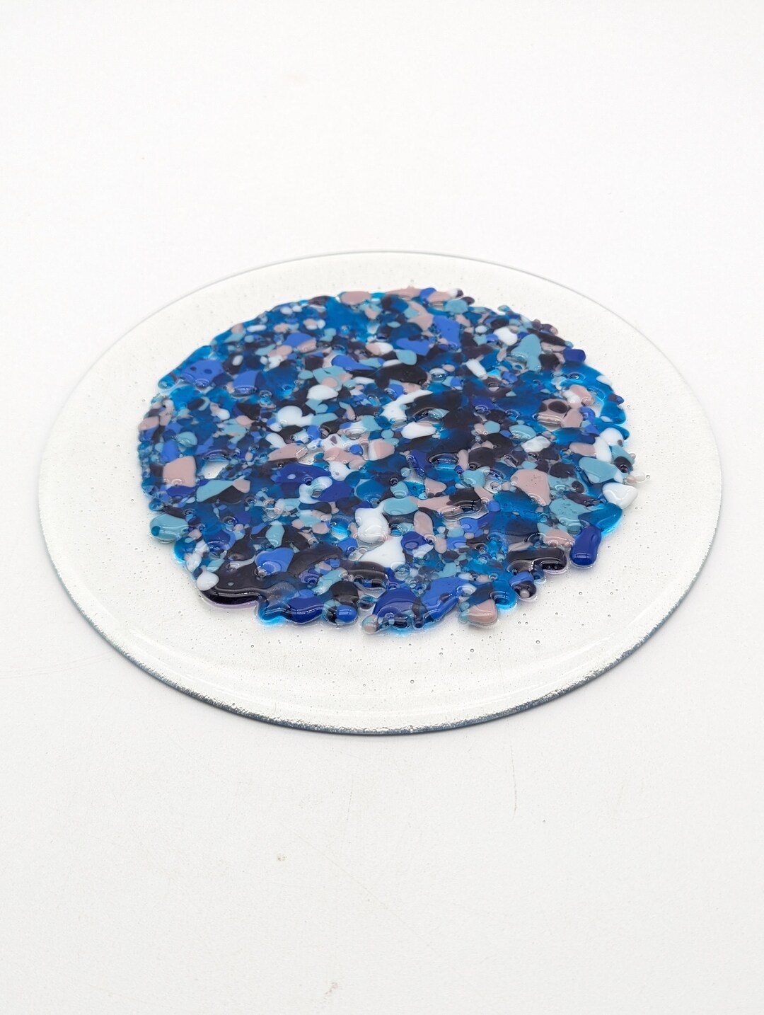 Fused Glass Trivit? With Shades of Blue, Pink and White Confetti - Etsy