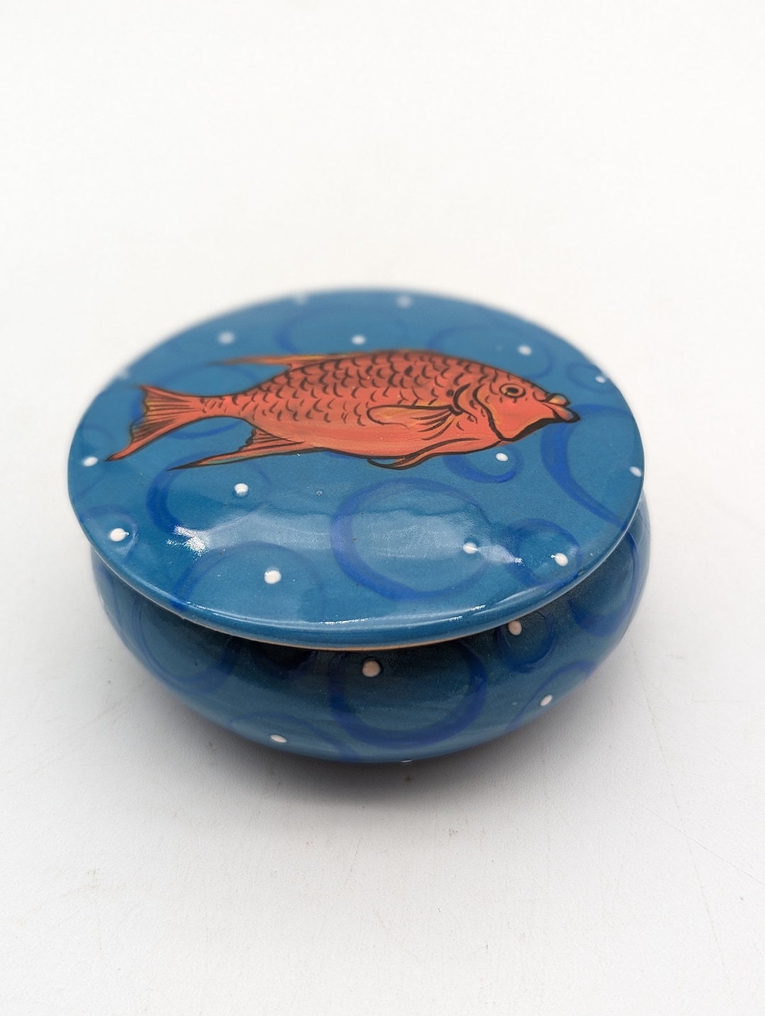Wassi Art Pottery Jamaica Orange Fish Trinket Dish With Lid Signed JAWI ...