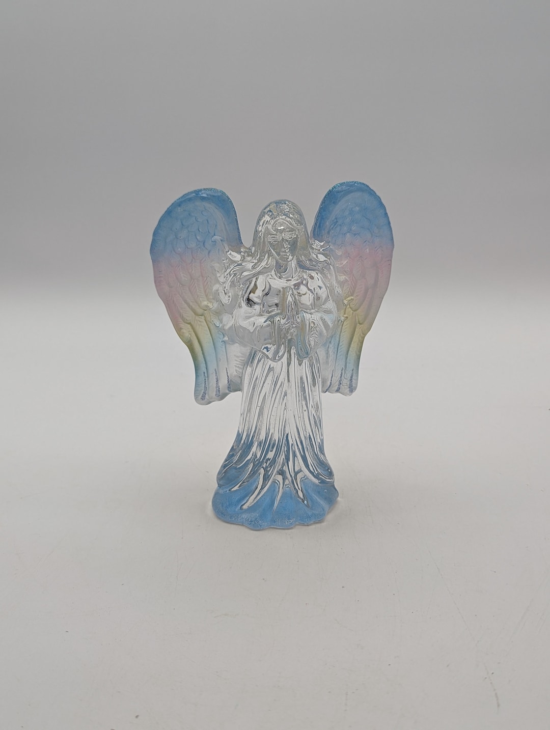 Vintage Praying Angel Art Glass Pink, Yellow and Blue With Glitter Trim ...