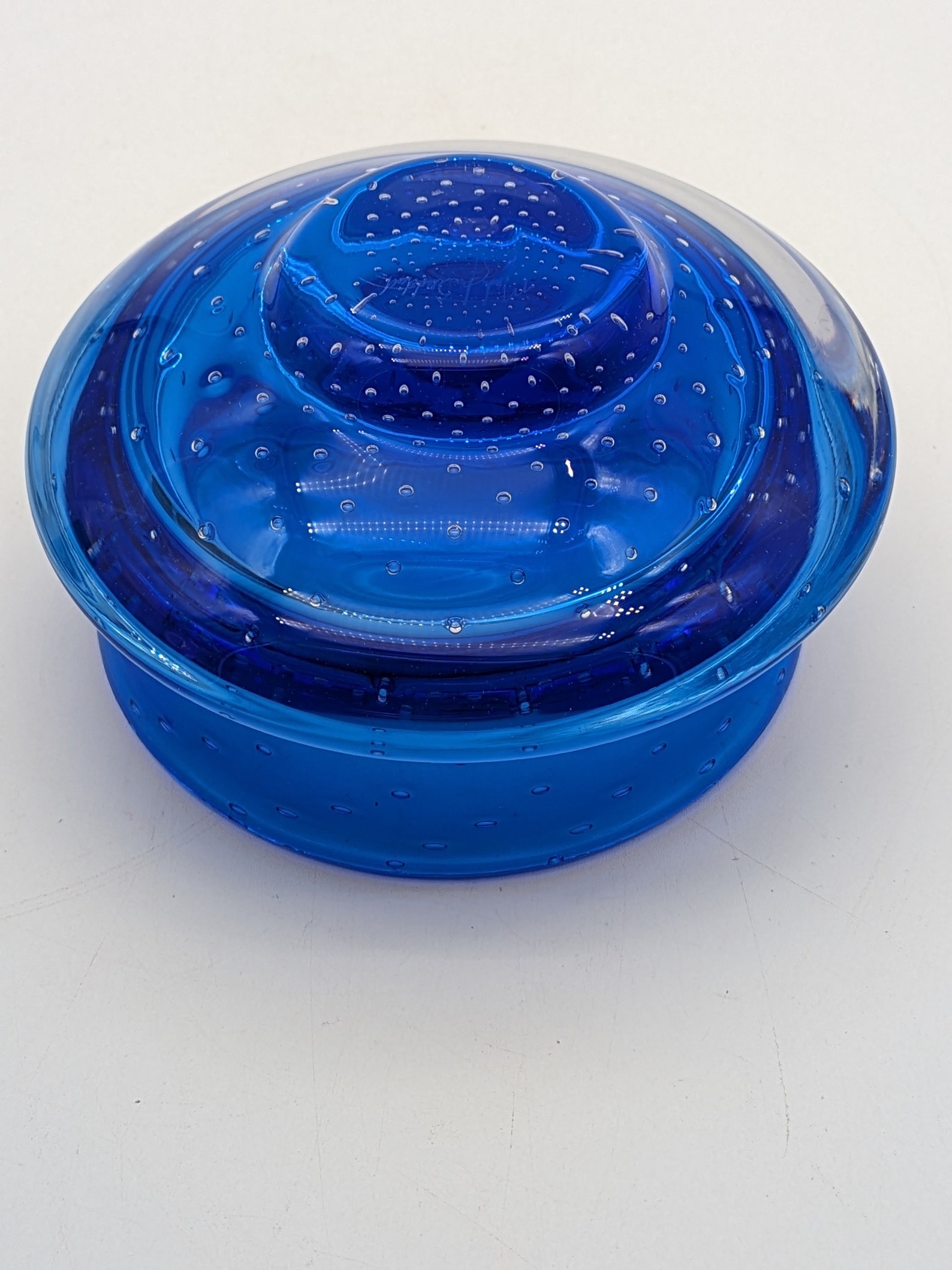Mark J Sudduth Art Glass Cobalt Blue Bowl With Bullicante Signed Rare ...