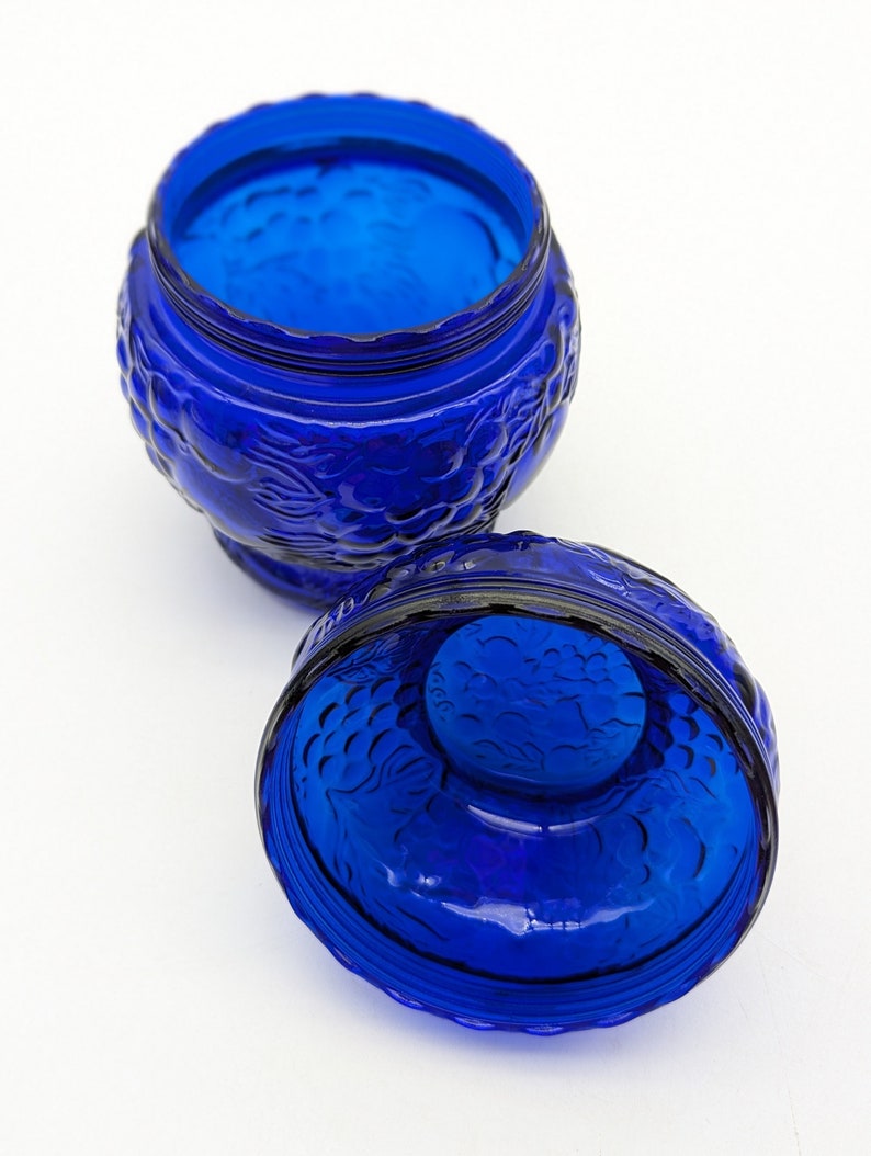 Vintage Cobalt Blue Candy Canister Jar Fruit Motif - Etsy