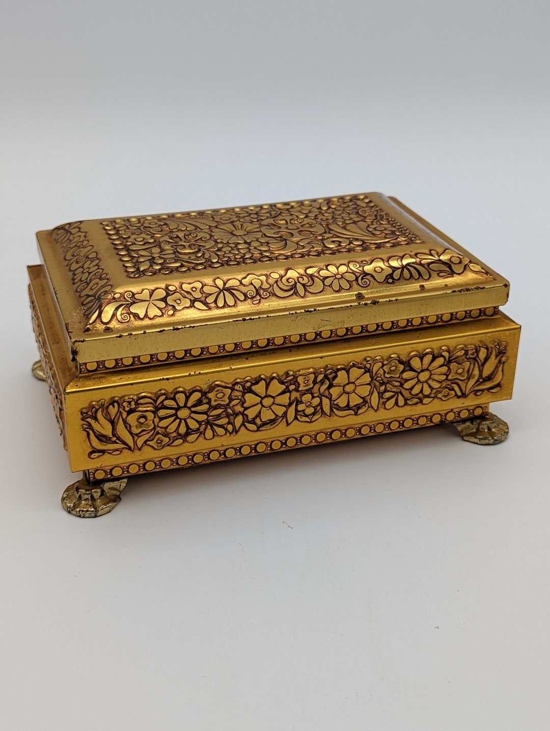 Vintage Fricke & Nacke Gold Floral Tin Box From Western Germany by ...
