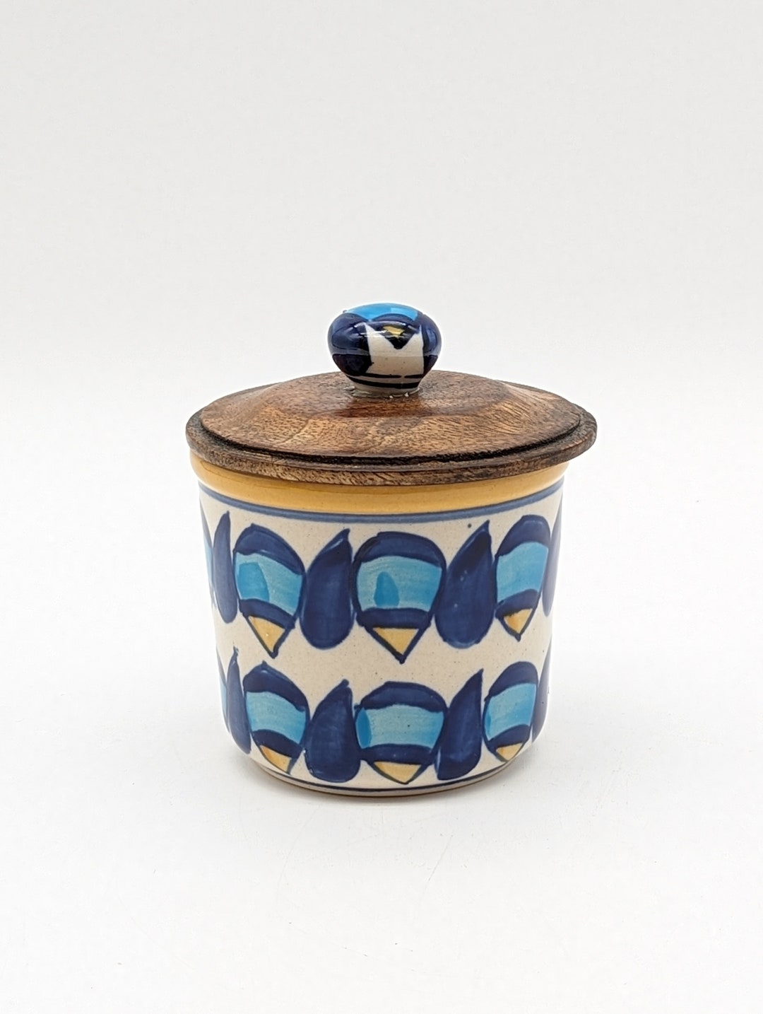 Decorative Colorful Ceramic Jar and Wooden Lid W/matching - Etsy