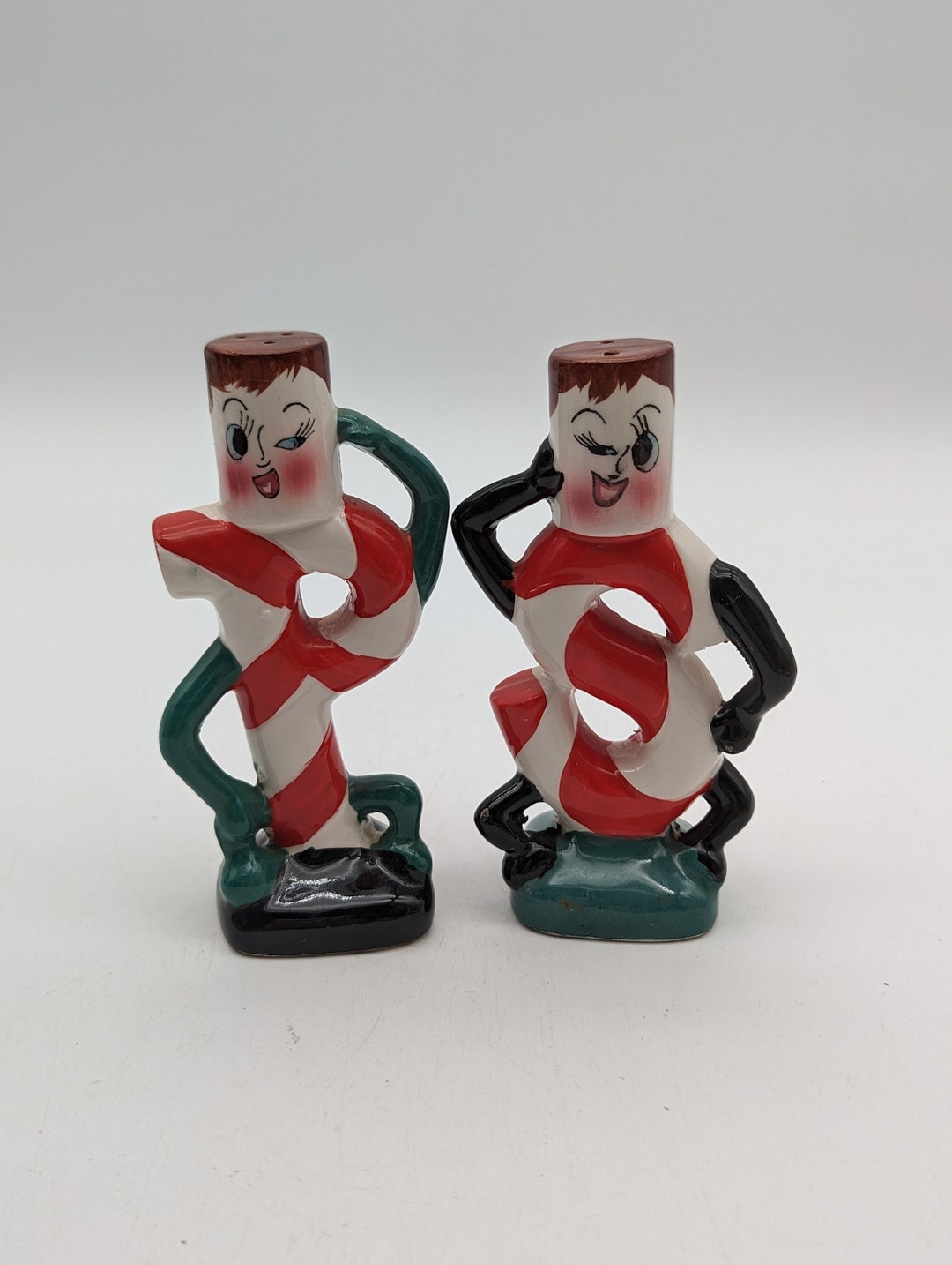 Artmark Anthropomorphic Christmas Candy Cane People Wink Salt & Pepper ...