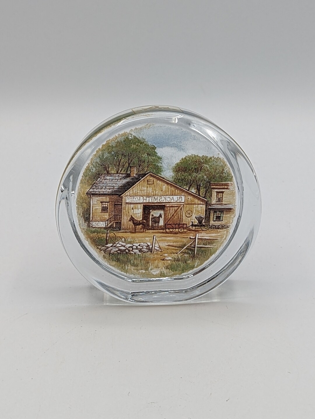 Viking Glass Paperweight With Blacksmith Barn and Horses - Etsy