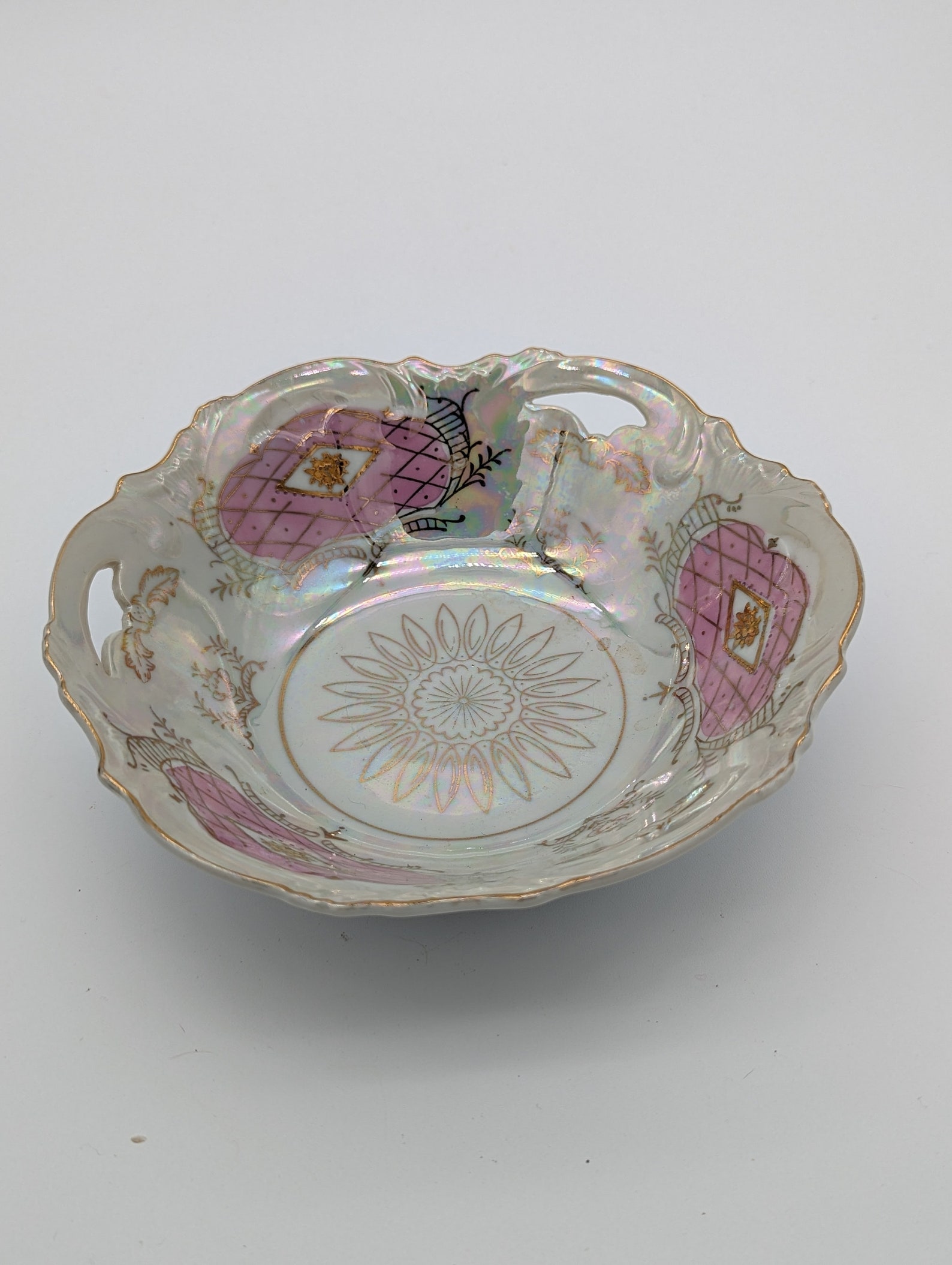 Vintage Trimont Ware Bowl Gold and Pink Geometric Pattern Luster Bowl ...