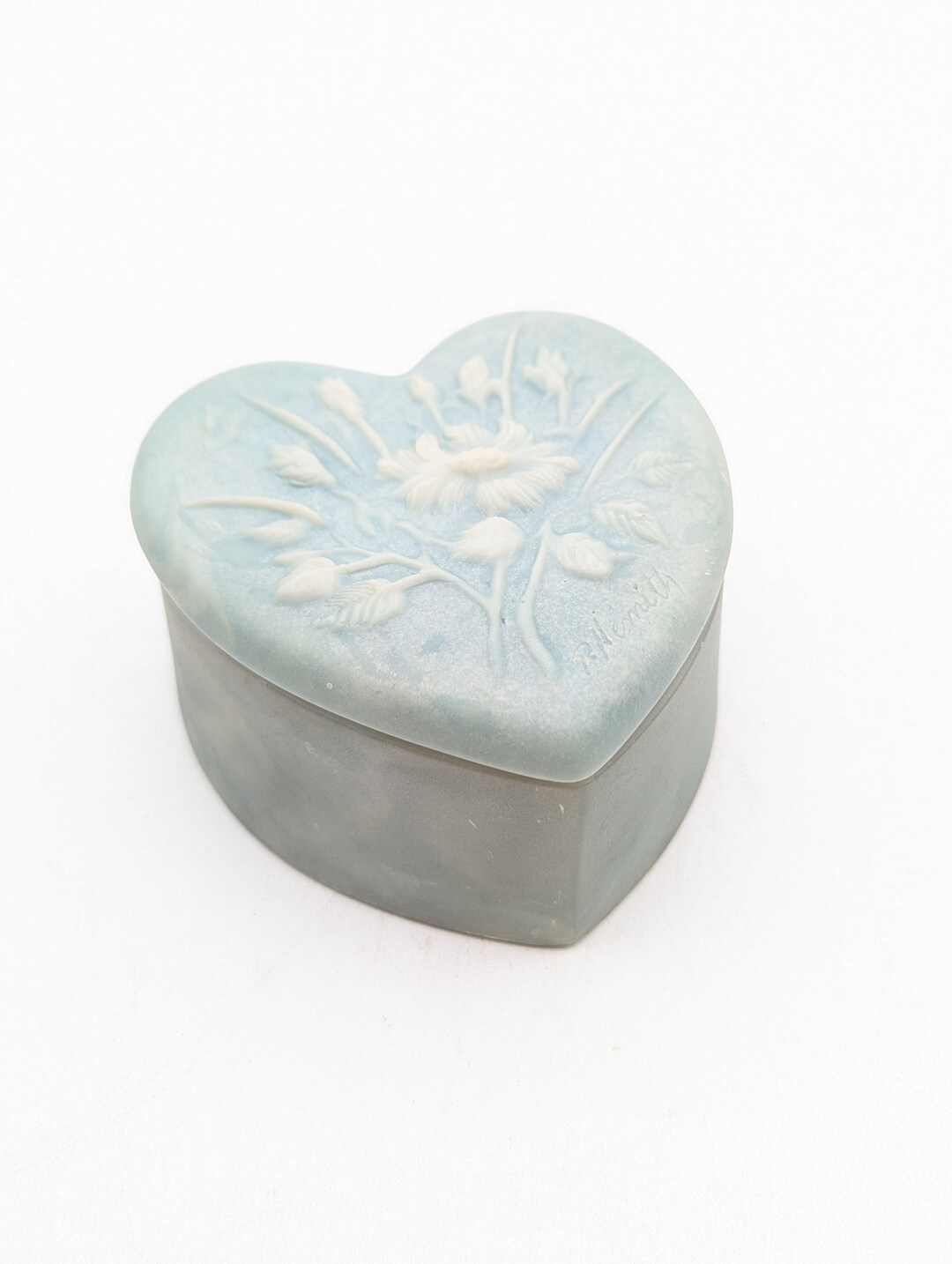 Design Gifts Blue Incolay Style Stone Heart Trinket Box With Floral ...