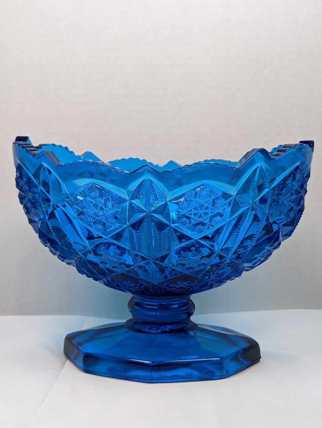 Kemple Wheaton Aqua Yutec Footed Cut Starburst Valtec Glass Bowl W ...