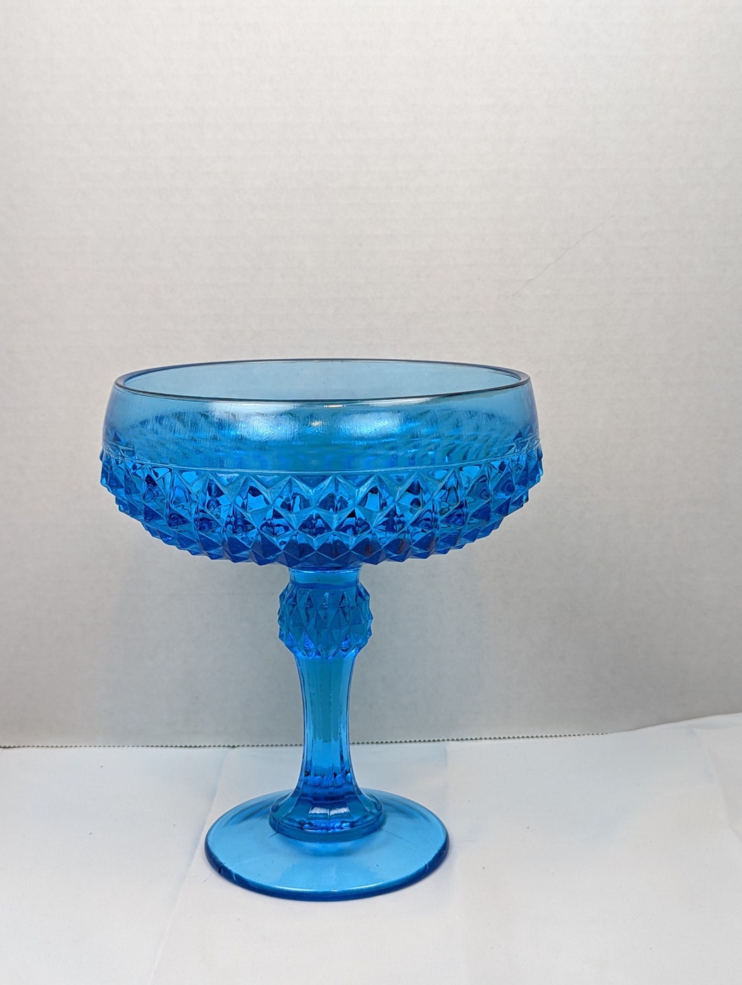 Vintage Blue Diamond Point Pedestal Compote Candy Dish Indiana Glass - Etsy