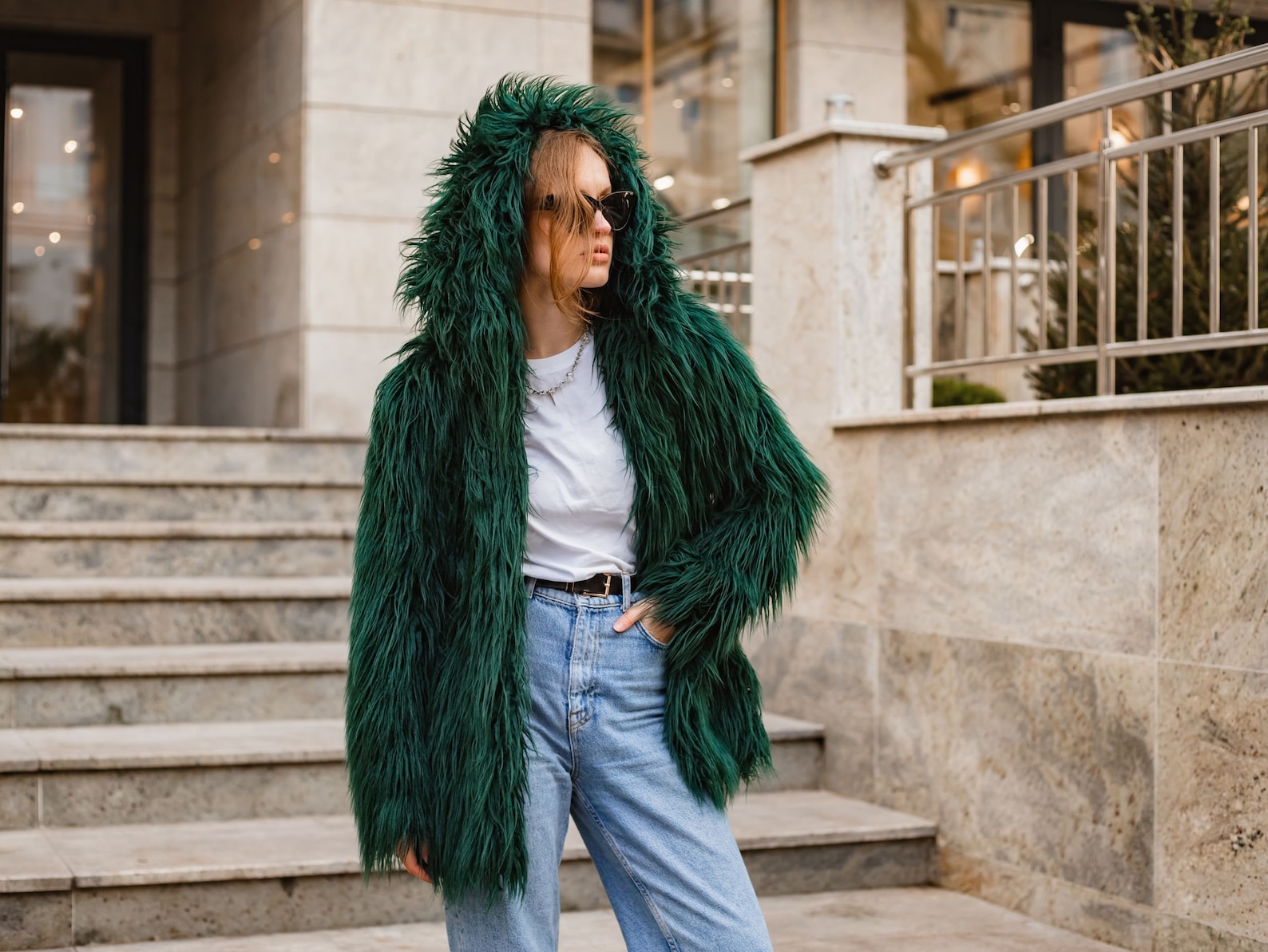 Emerald Green Faux Fur Coat Hooded Jacket Women's Shaggy - Etsy