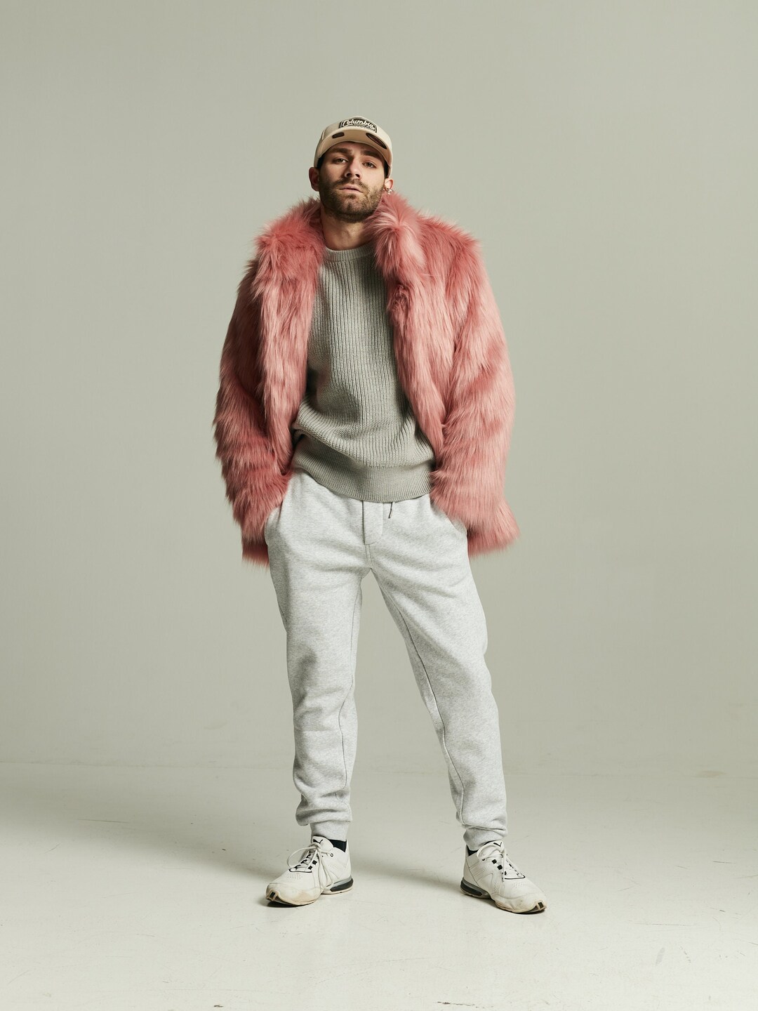 Men's Pink Faux Fur Jacket / Pimp Furry Coat, Festival Faux Fur Jacket ...