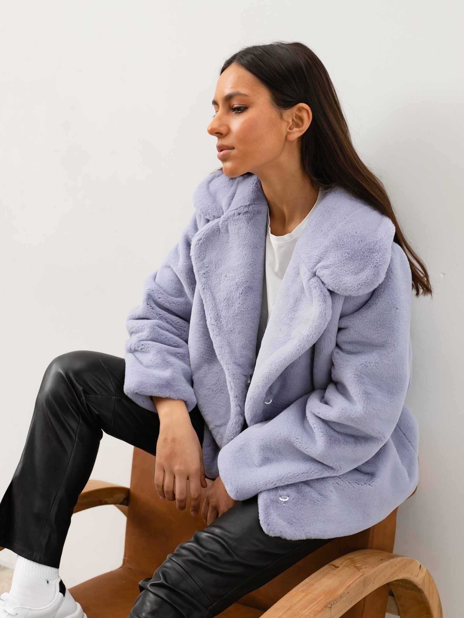 LAST PIECES Lilac Blue Faux Fur Jacket, Soft Touch Coat, Vegan Jacket ...