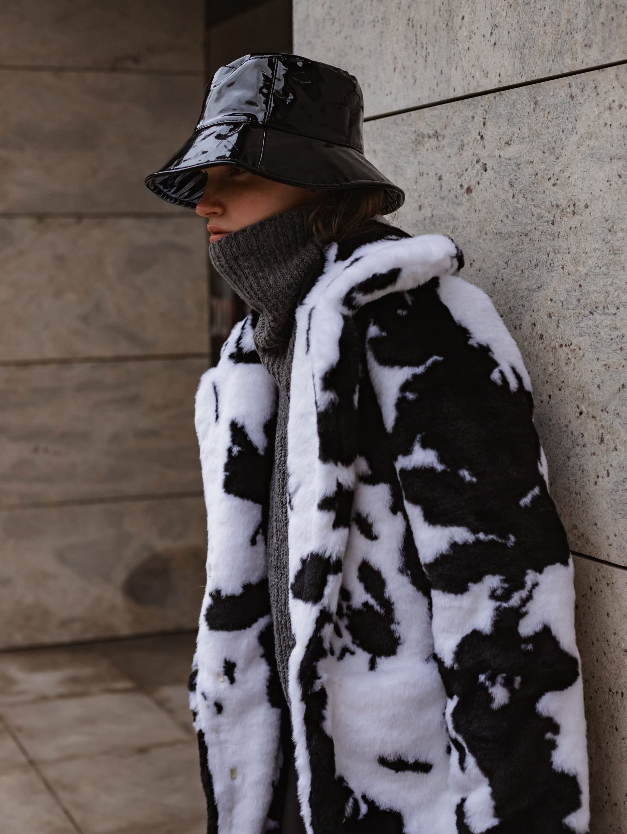 Cow Print Faux Fur Midi Coat Women Black & White Spotted - Etsy