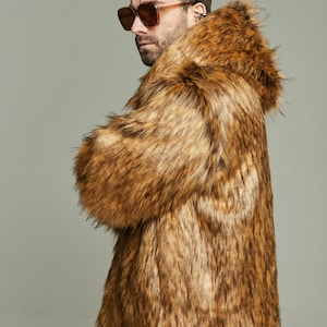 Long Hooded Fox Faux Fur Coat , Men's Coat With Oversize Hood - Etsy