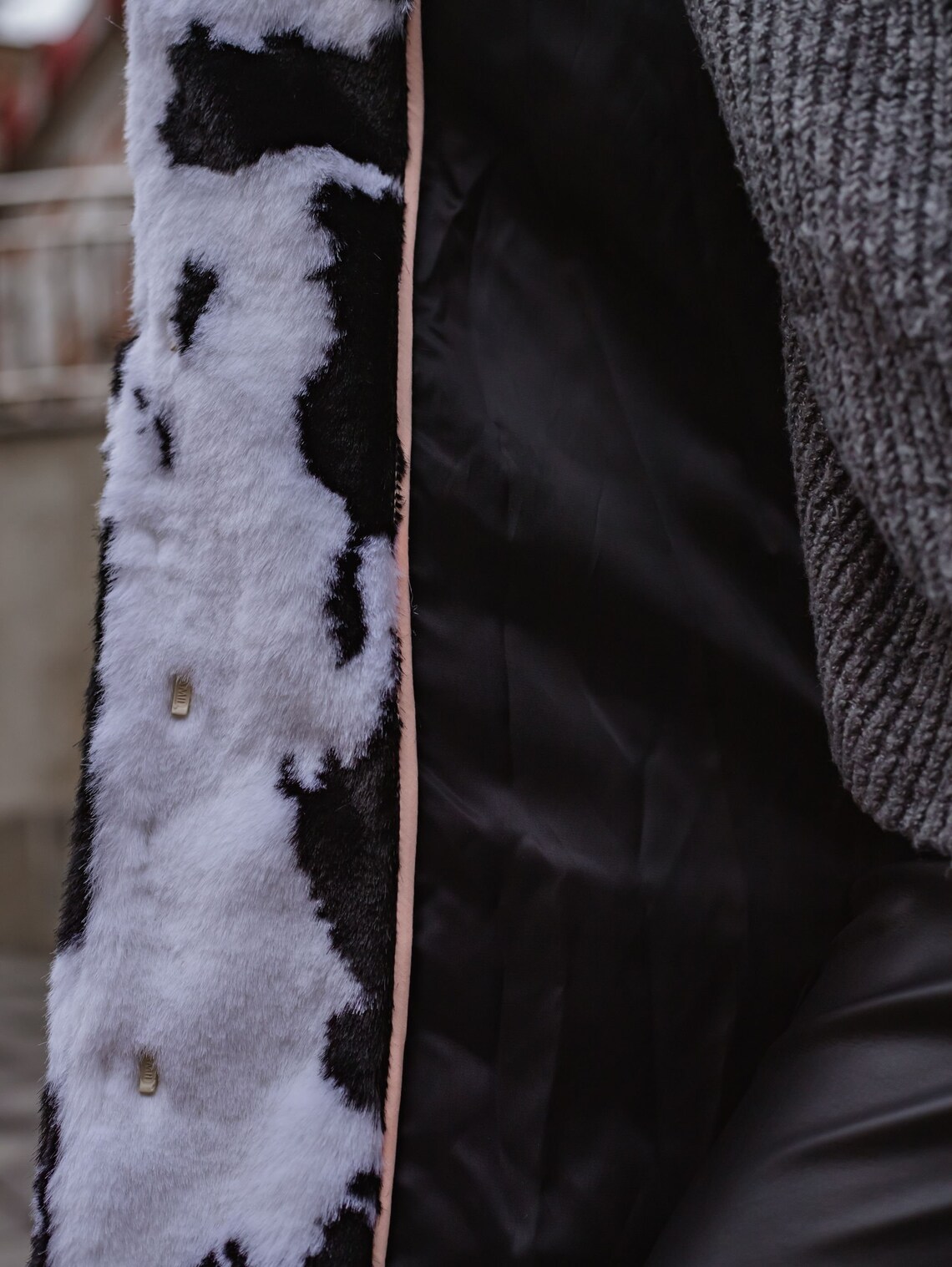 Cow print faux fur midi coat Women black & white spotted | Etsy