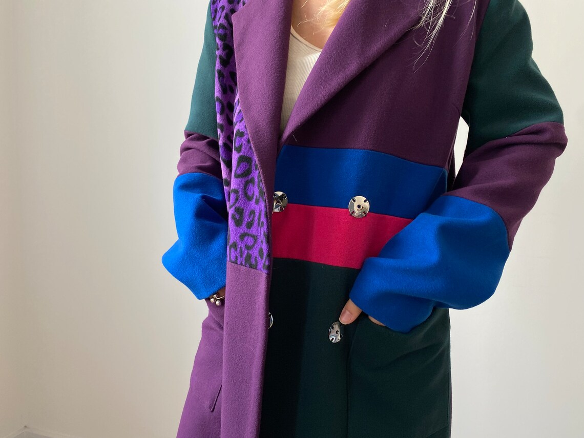 Woman Long Oversized Color Block Coat - Etsy