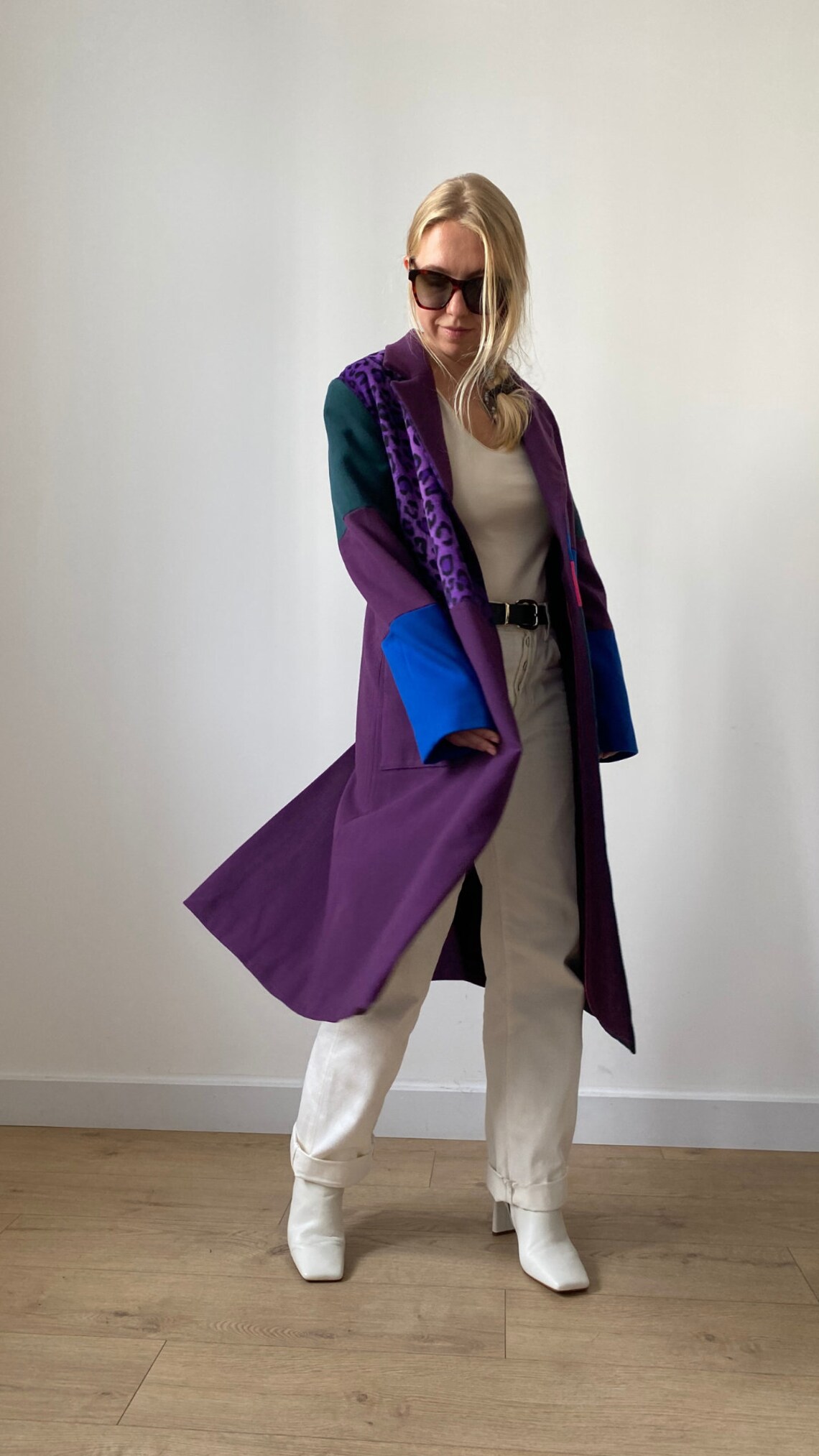 Woman Long Oversized Color Block Coat - Etsy