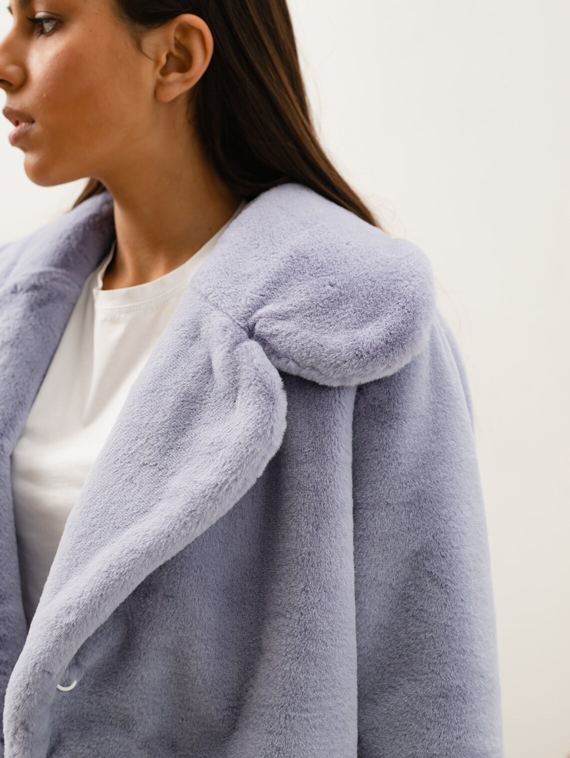 LAST PIECES Lilac Blue Faux Fur Jacket, Soft Touch Coat, Vegan Jacket ...