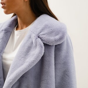 LAST PIECES Lilac Blue Faux Fur Jacket, Soft Touch Coat, Vegan Jacket ...